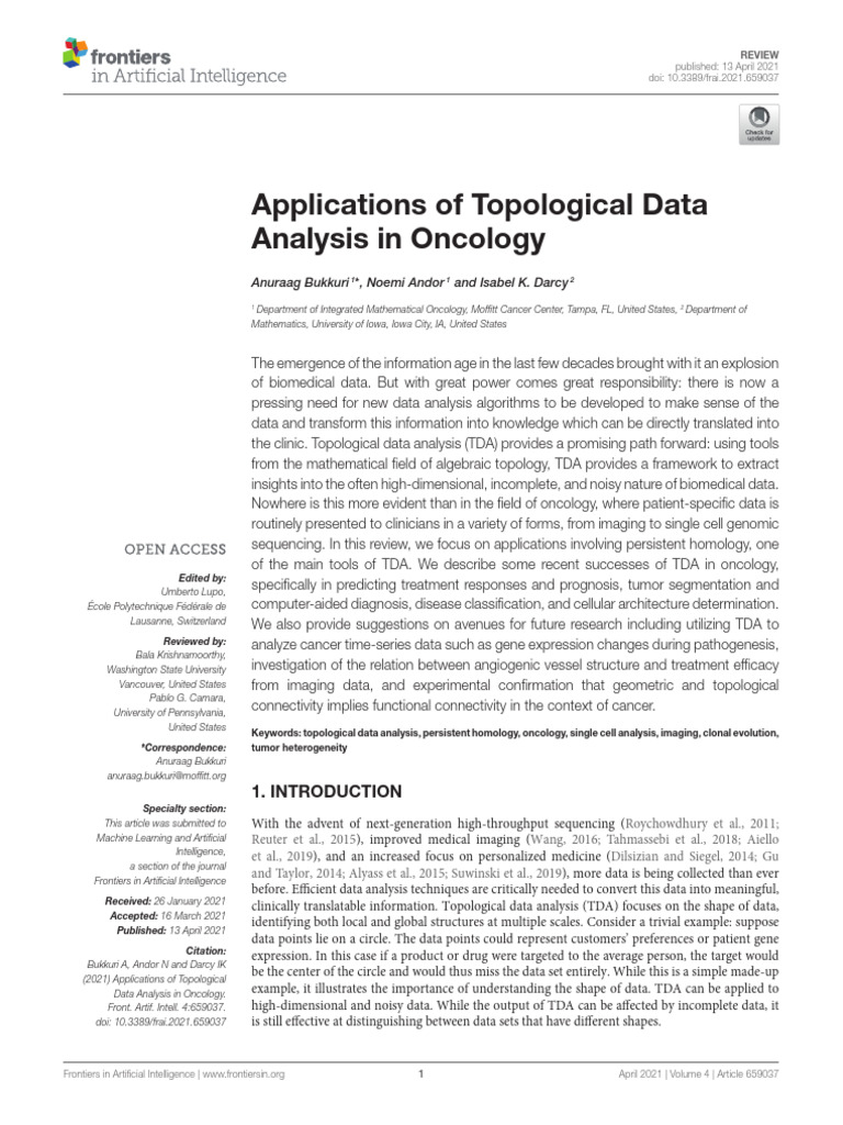 Application Of Topological Data Analysis In Breast Cancer Detection Pdf Sphere Topology 