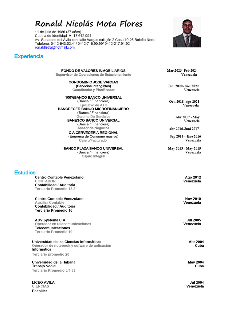 CV Ronald Actualizado | PDF | Contador | Venezuela