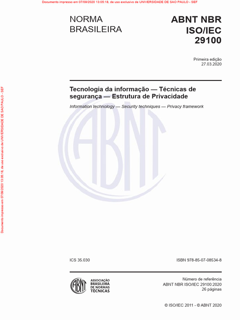 Estrutura de Privacidade ISO/IEC 29100 | PDF | Padronização