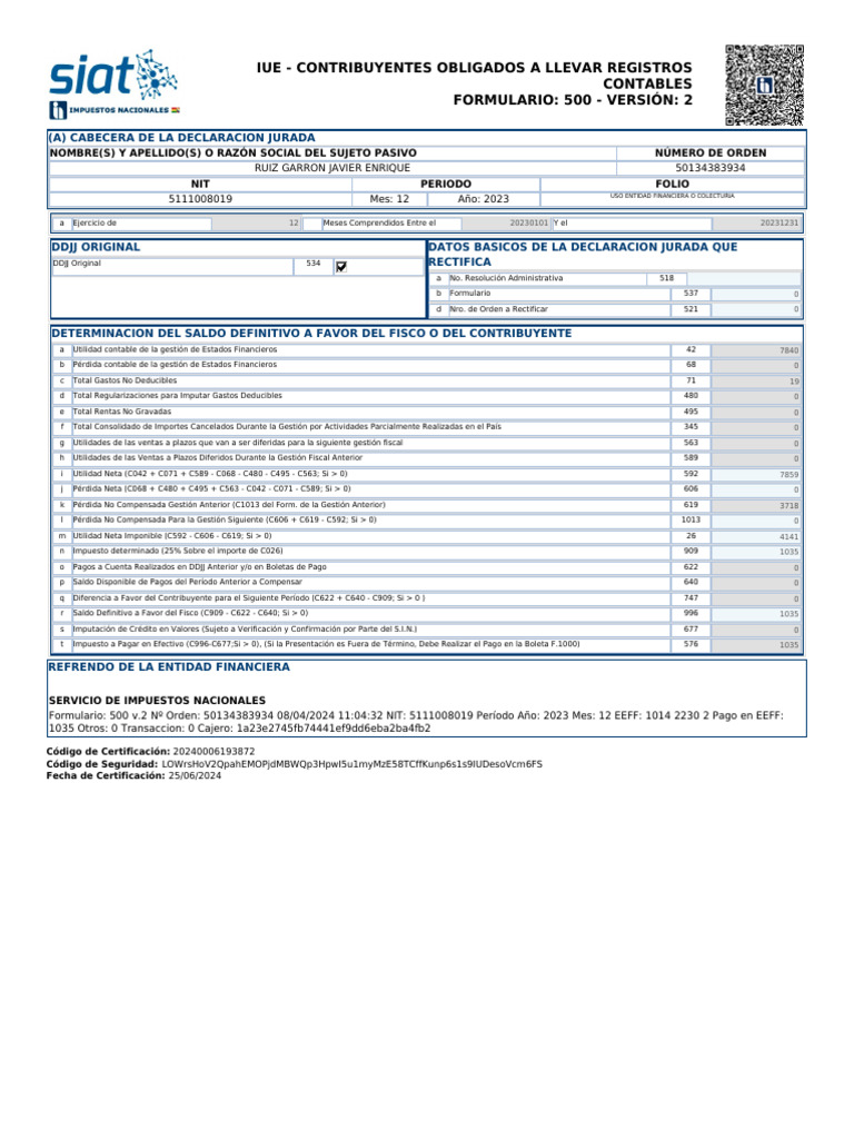 Certificacion Formulario 500v2 | PDF | Contabilidad | Corporaciones