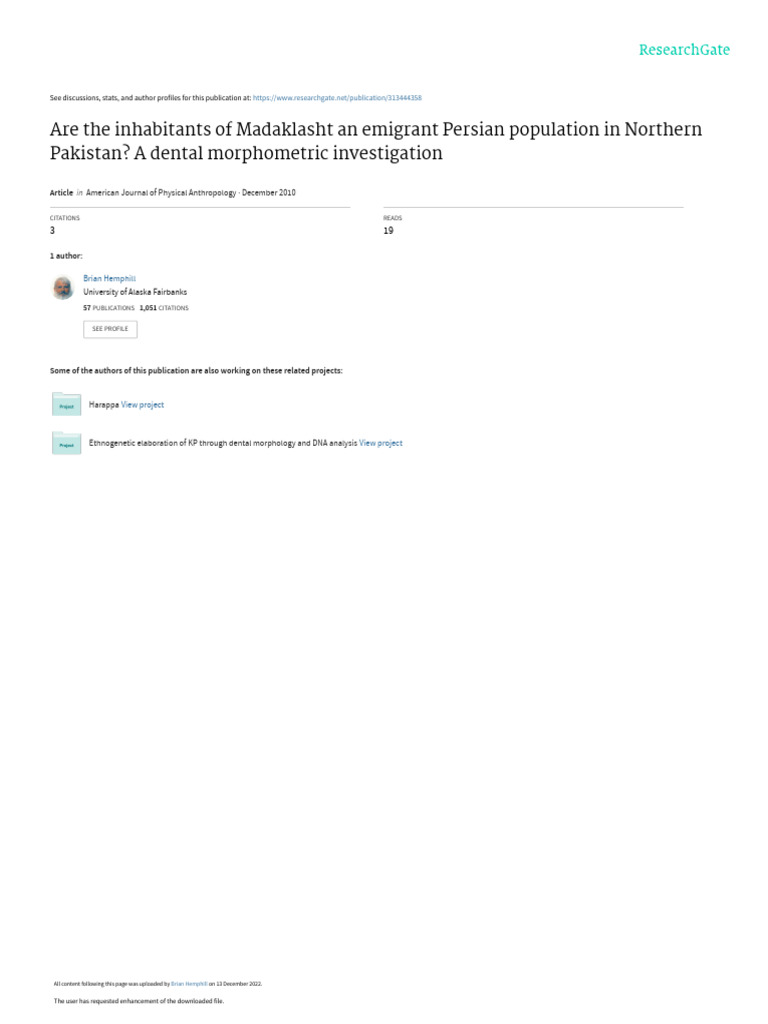 2011 Dental Anthropology of The Madaklasht I - A Description and ...