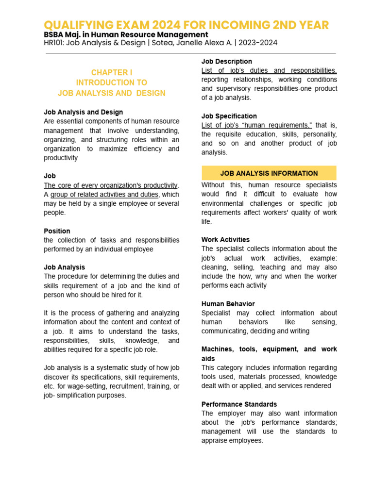 Job Analysis Review for HR Qualifying Exam | PDF | Information | System