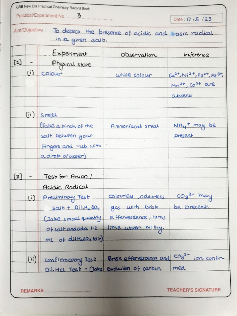 Chemistry Lab File - Experiment 3-6 (Salt Analysis) | PDF | Chemical ...
