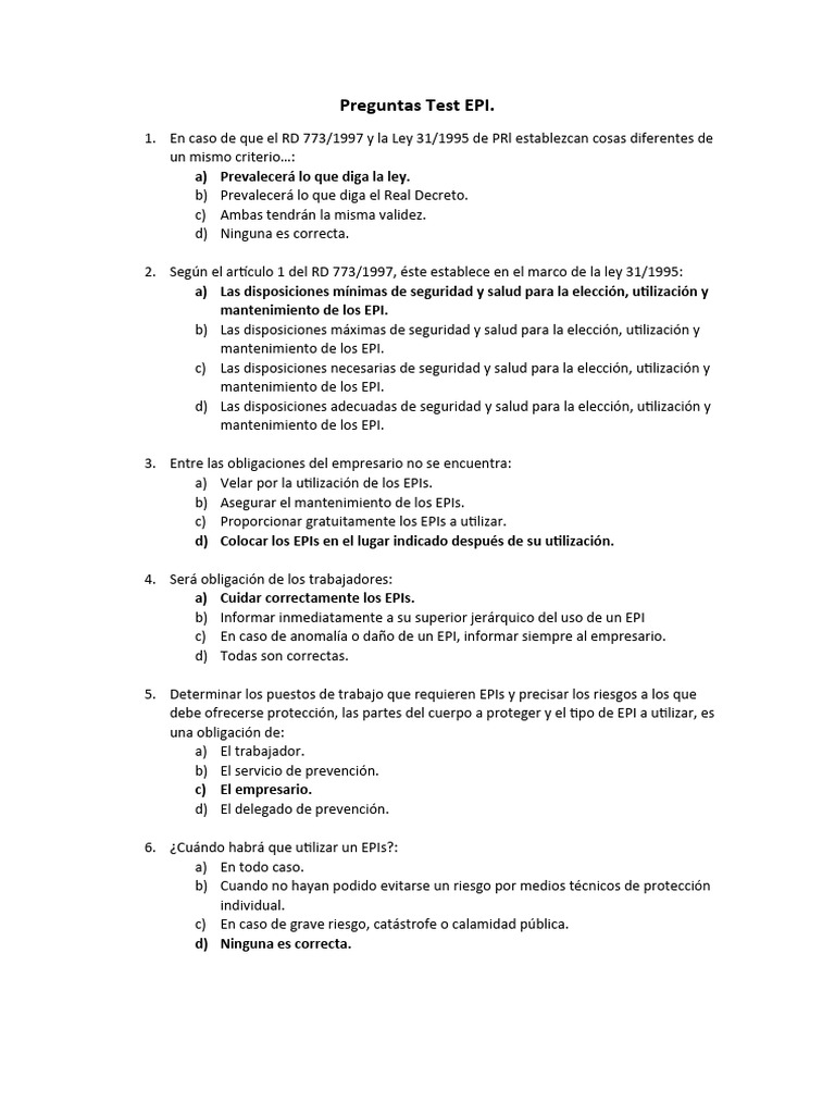 Test EPI (Respuestas) | PDF | Equipo de protección personal
