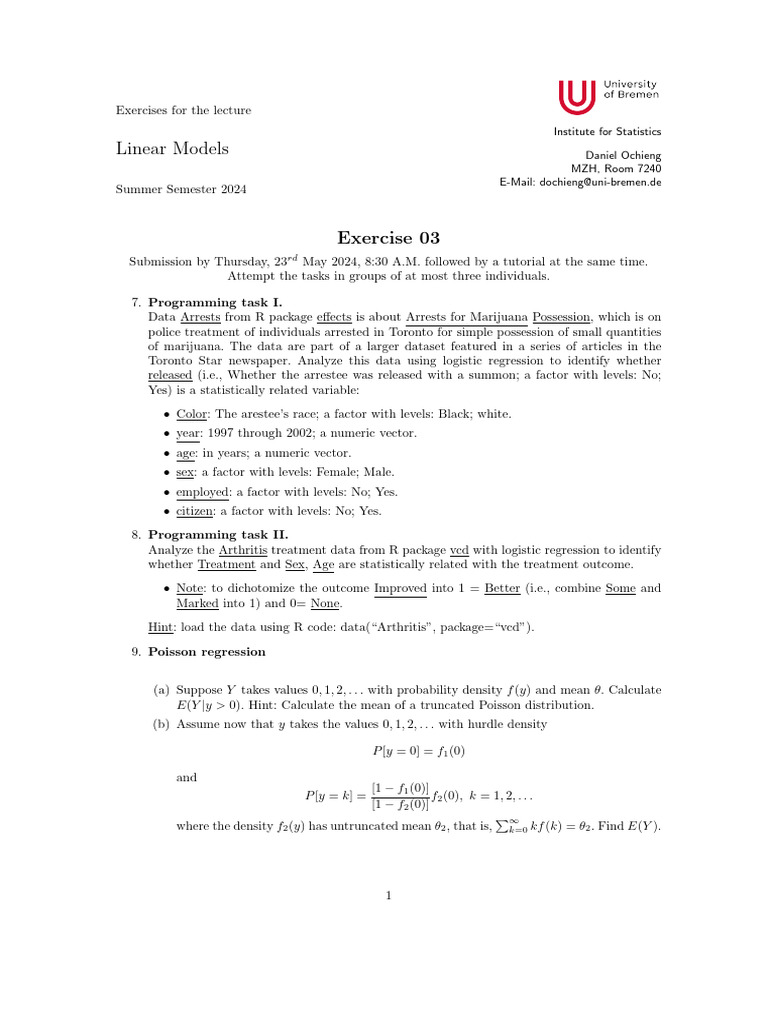 Exercise - 03 - Machine Learning | PDF | Regression Analysis | Logistic ...