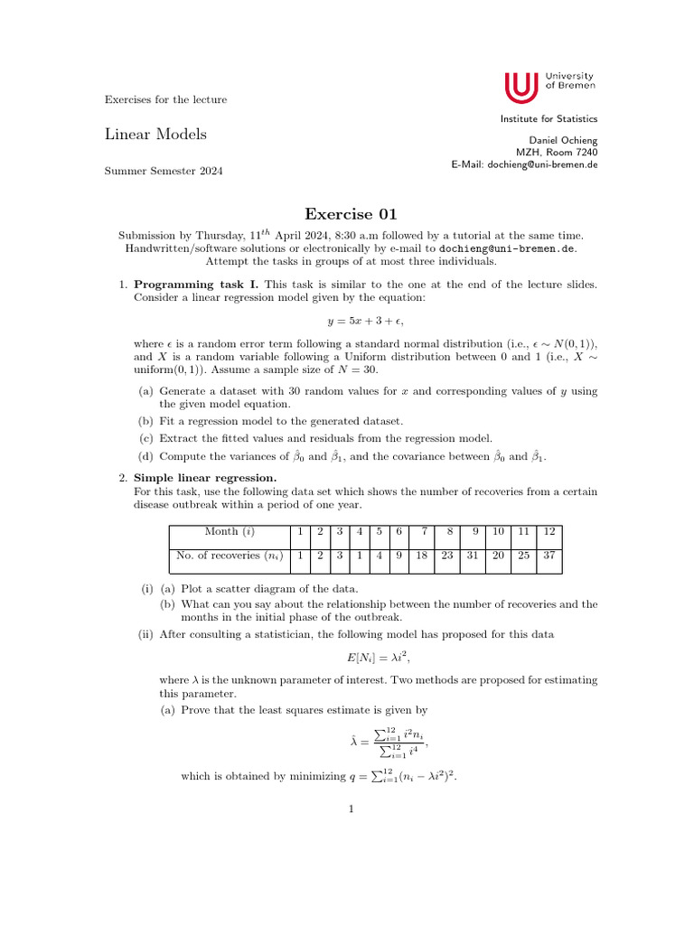 Exercise - 01 - Machine Learning | PDF | Regression Analysis | Linear ... Exercise - 01 - Machine Learning | PDF | Regression Analysis | Linear ...