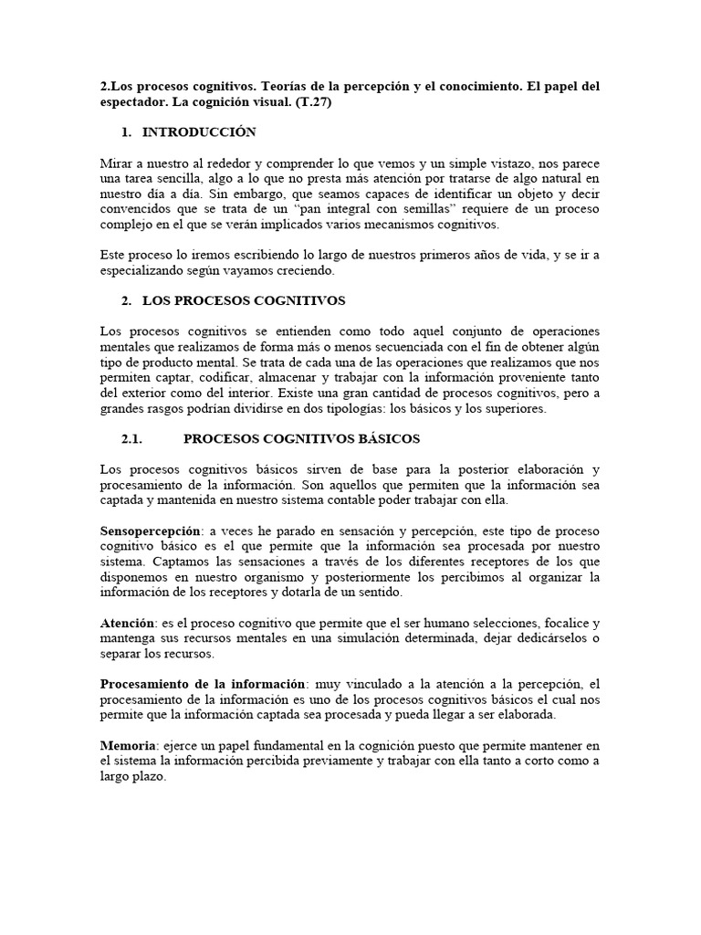 Los Procesos Cognitivos Teorías De La Percepción Y El Conocimiento El