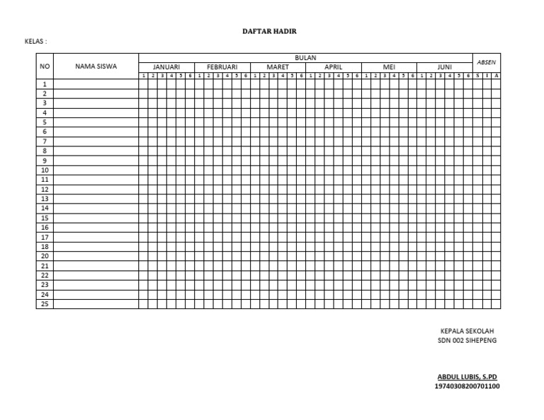 Contoh Absen Siswa 6 Bulan | PDF