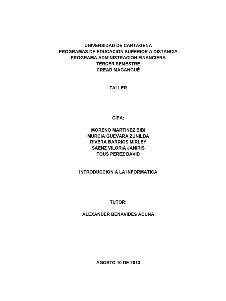 CONCLUSIONES - TALLER - 1 Informatica | PDF | Hardware de la ...