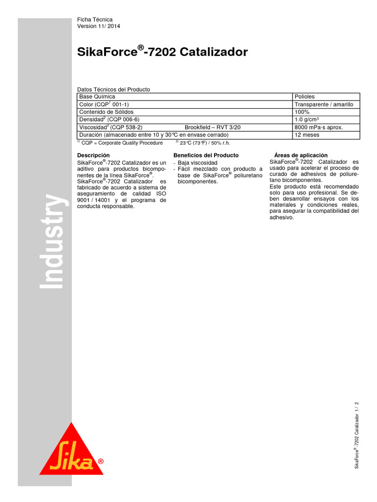 SikaForce 7202 | PDF | Catálisis