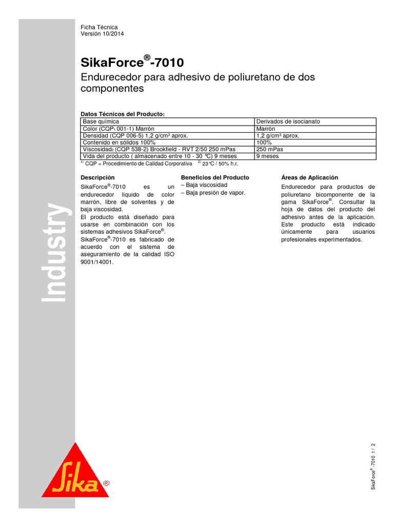 SikaForce 7010 | PDF | Laboratorios | Poliuretano