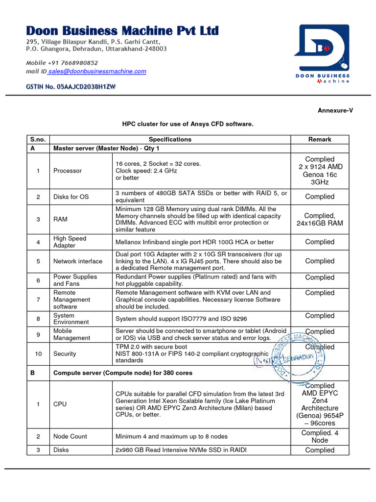 HPC Cluster Specifications for Ansys CFD | PDF | Computer Cluster ...