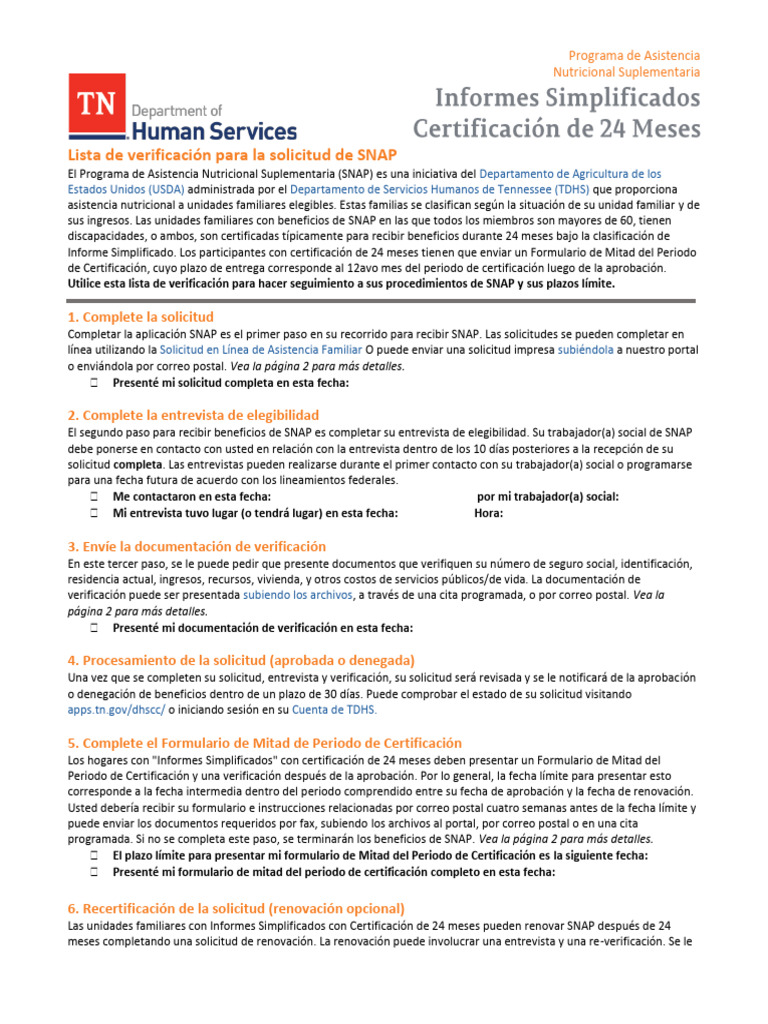 SPA - SNAP Application Checklist 24 Month Reporting | PDF