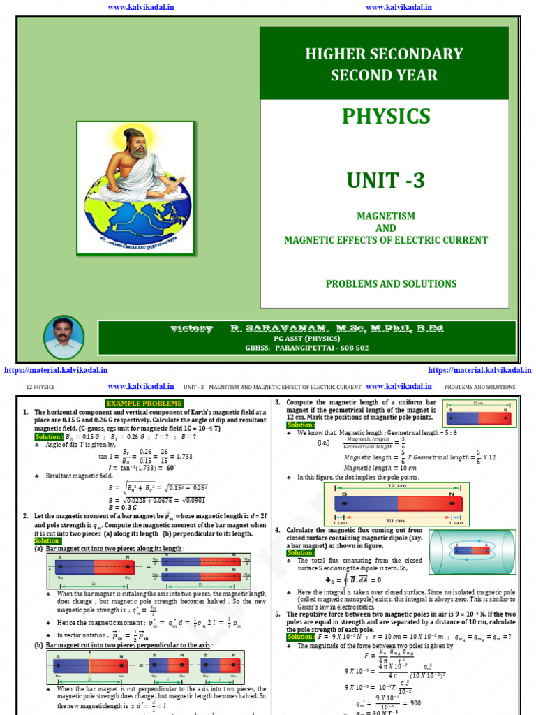 12th Physics UNIT 3 Problems & Solutions by R Saravanan English Medium WWW - Kalvikadal.in ...