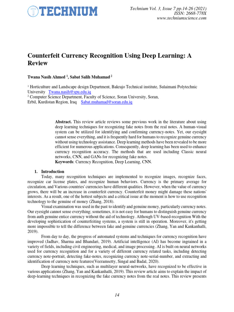 Counterfeit Currency Recognition Using D 8d050daa | PDF | Deep Learning | Artificial Neural Network