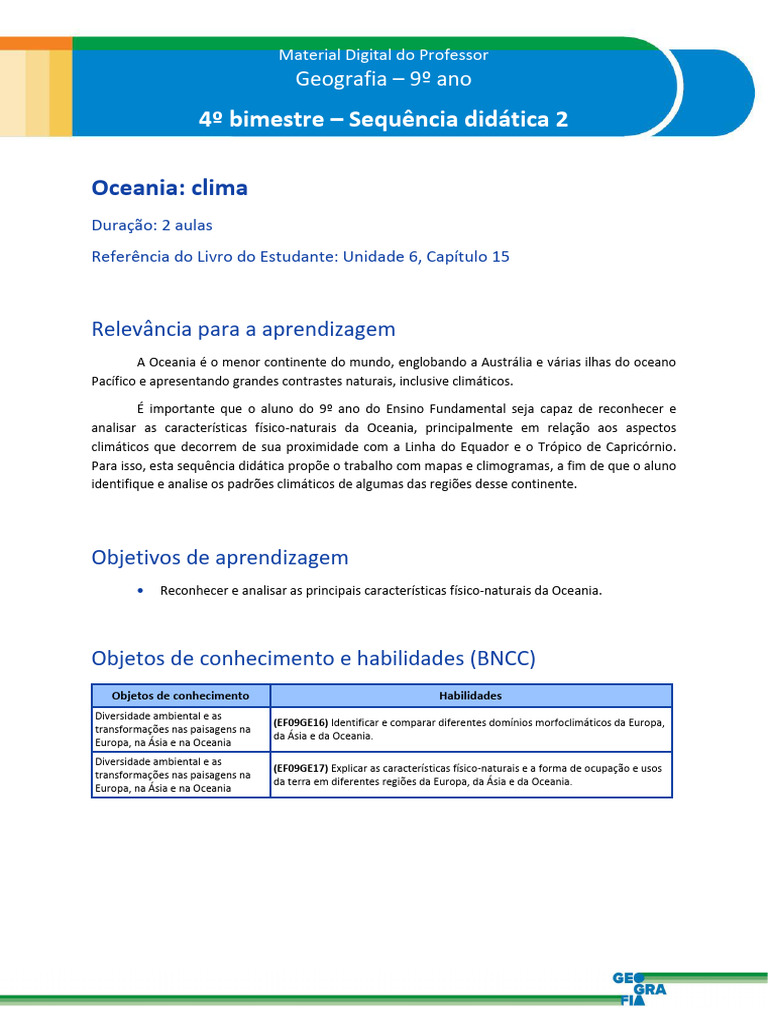 26 GTS GEO 9ANO 4BIM Sequencia Didatica 2 TRT | PDF | Clima temperado ...
