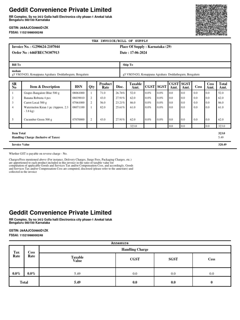 GST Invoice for Fresh Produce Purchase | PDF | Government Finances | Taxes