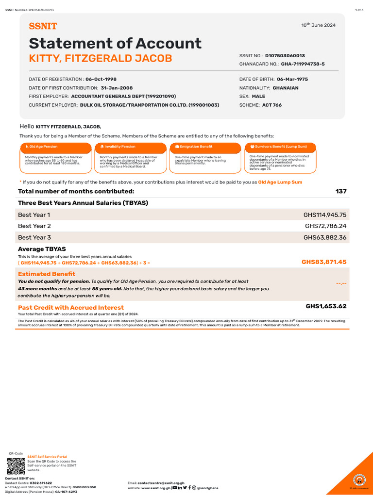 Statement of Account: Kitty, Fitzgerald Jacob | PDF | Pension | Qr Code