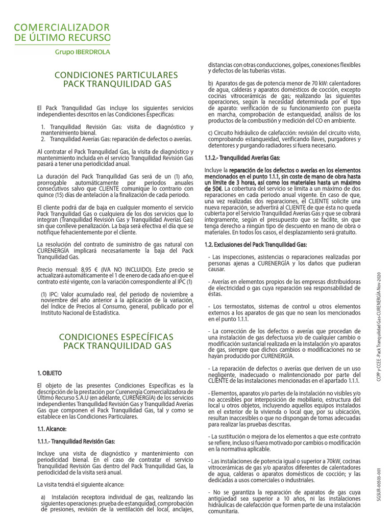 CCPP y CCEE Pack Tranquilidad Gas en CUR | PDF