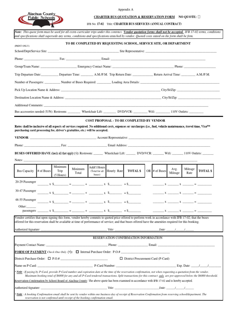 Bus Quotation Form | PDF | Bus