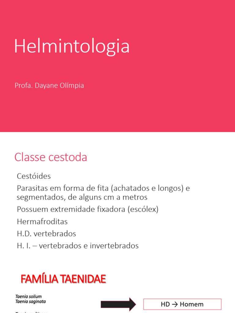 Helmintologia - Cestóides - 2024 | PDF | Especialidades médicas | Animais e seres humanos