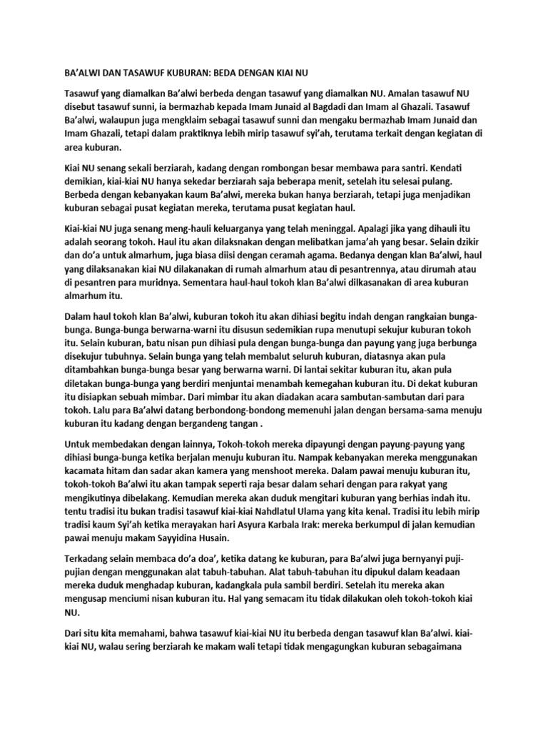 Perbedaan Tasawuf Ba’alwi dan NU | PDF | Sejarah | Agama & Spiritualitas