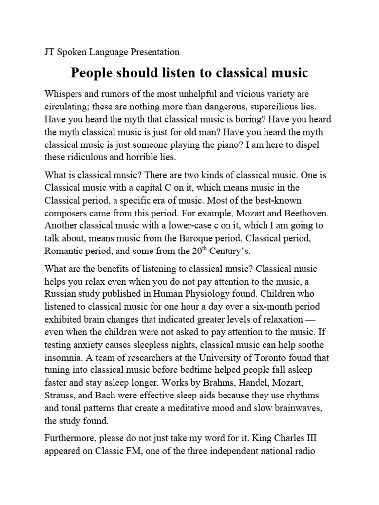 JT Spoken Language Presentation | PDF | Classical Music | Classical ...