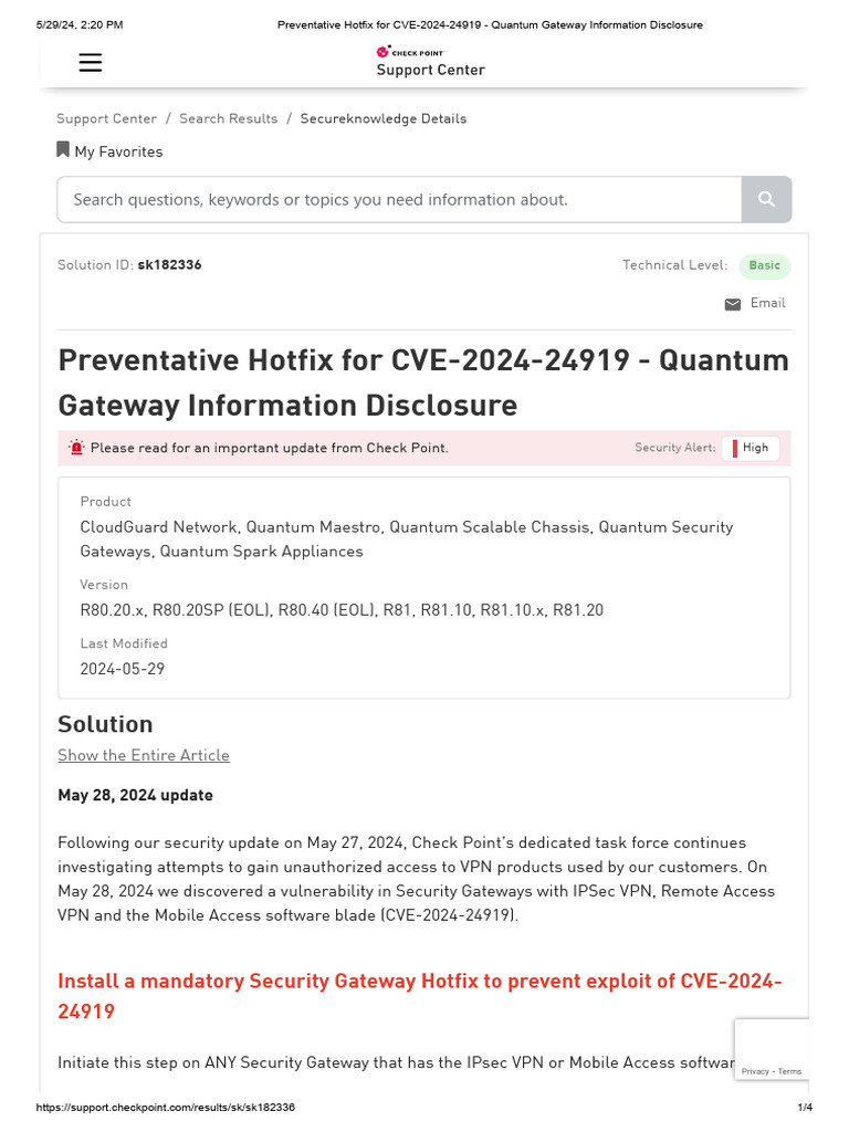 Preventative Hotfix for CVE-2024-24919 - Quantum Gateway Information Disclosure | Download Free ...