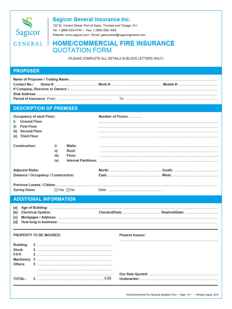 Fire Insurance Quotation Form | Download Free PDF | Insurance | Risk