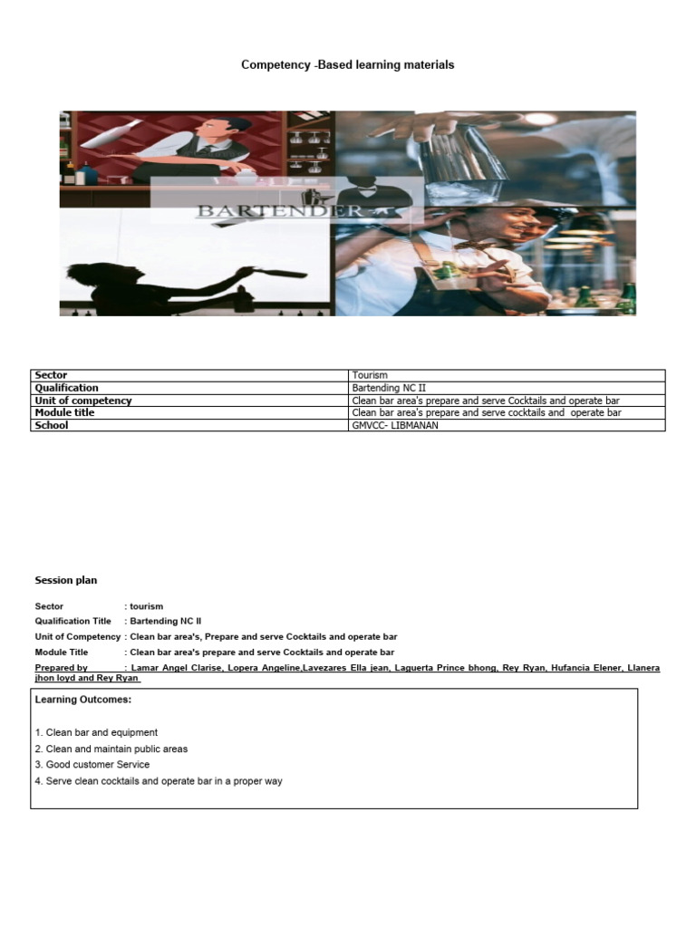 G1 Session Plan | PDF | Bartender