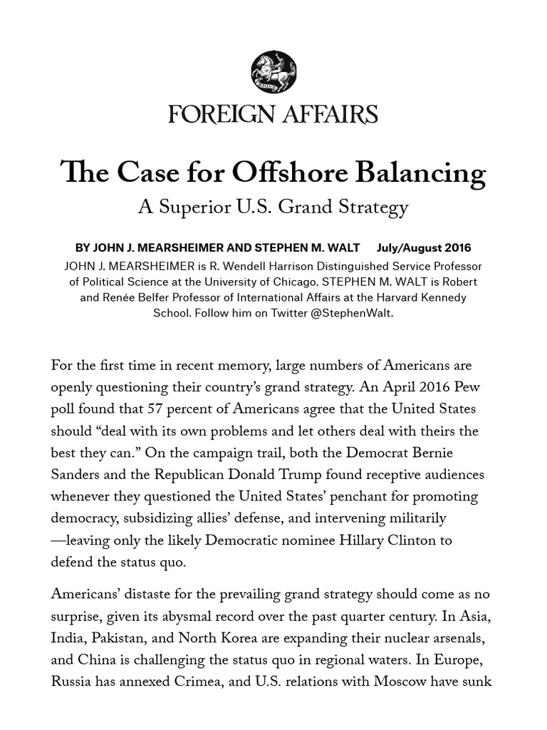 Offshore Balancing: A Superior U.S. Strategy | PDF | Grand Strategy ...