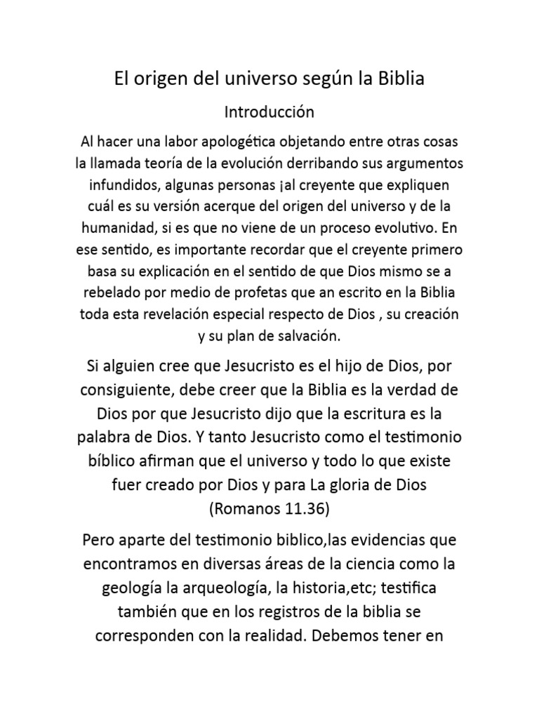 El Origen Del Universo Según La Biblia | PDF | Biblia | Dios