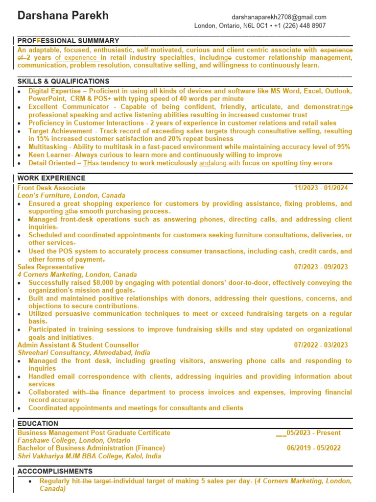 Darshana Parekh Resume Scotiabank With Edits | PDF | Customer Relationship Management | Sales