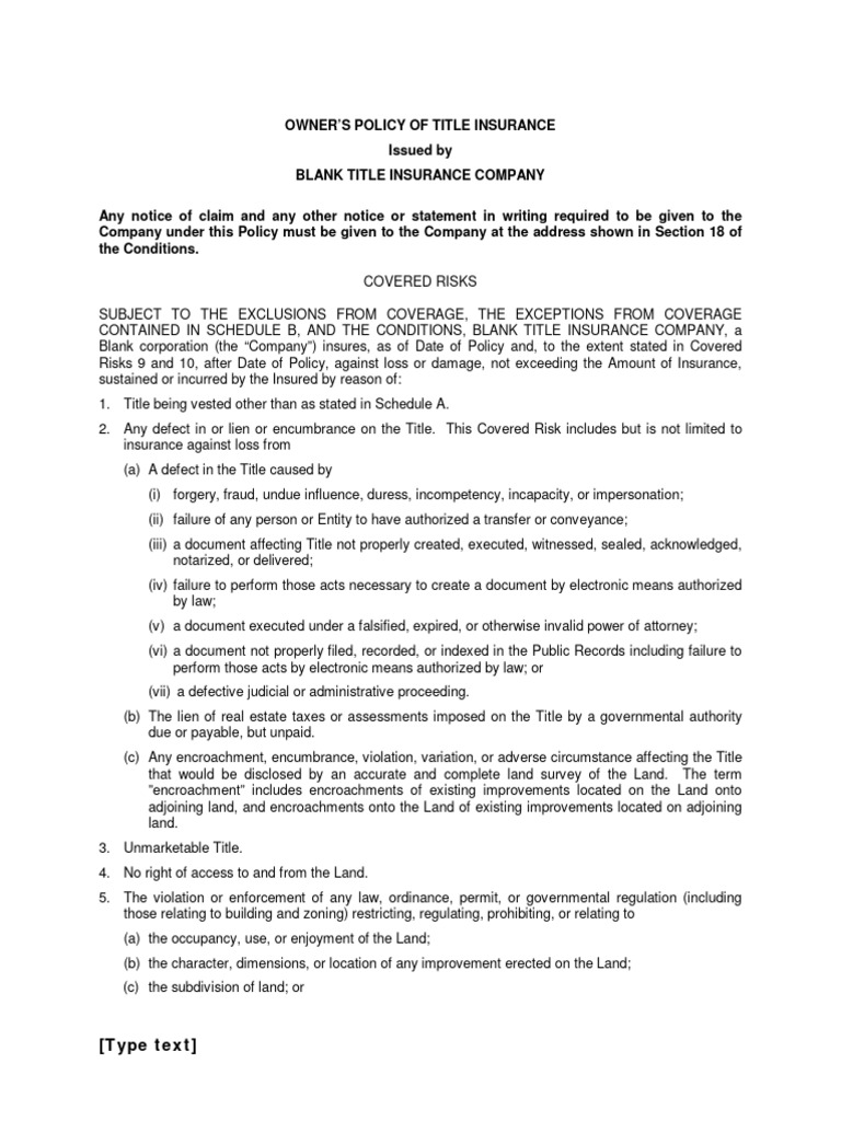 Owner's Title Insurance Policy Guide | PDF | Insurance | Costs In ...