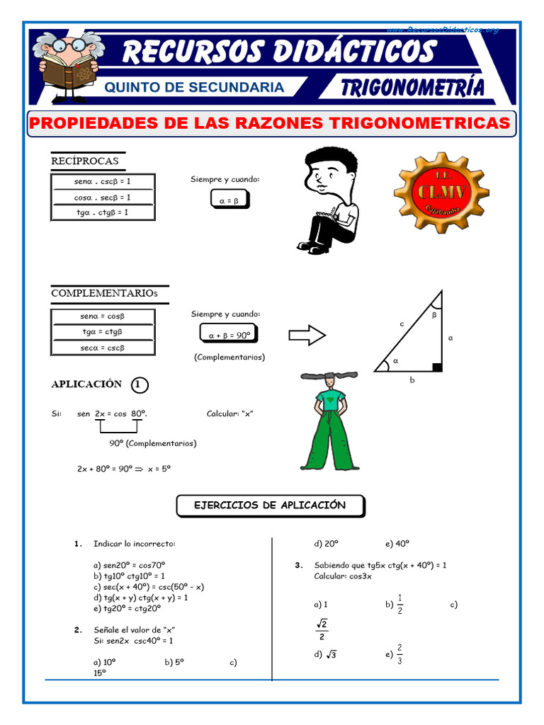 PRACTICA DE Propiedades-de-las-Razones-Trigonométricas-para-QUINTO ...