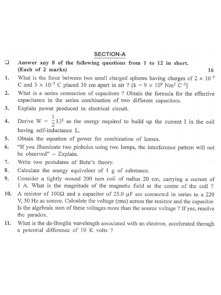 12th Phy Known Paper - 2 12-02-2024 | PDF