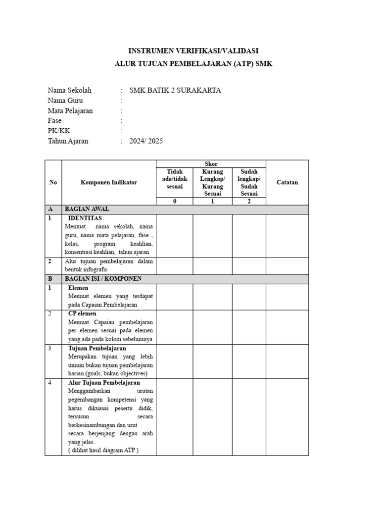 INSTRUMEN VERIFIKASI ATP Dan MODUL AJAR | PDF