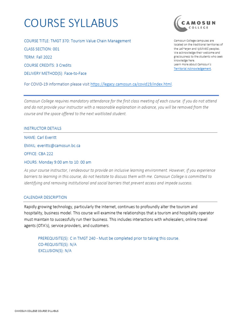 TMGT-370-001-Carl-Everitt-2022F | Download Free PDF | Tourism