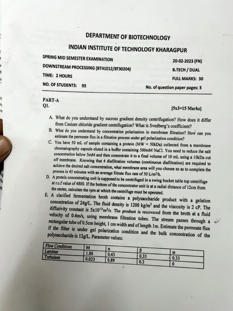 Downstream Processing - End-Sem - 2023 | PDF | Chromatography | Centrifugation