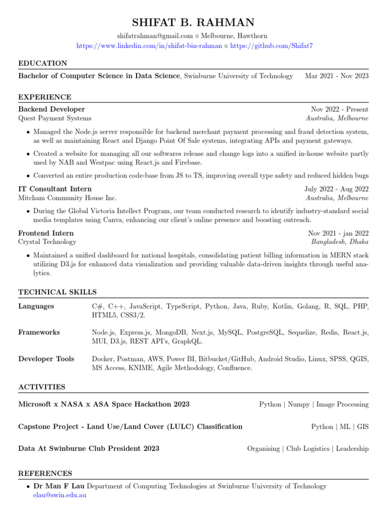 Shifat Rahman Resume | PDF | Computing | Computer Programming