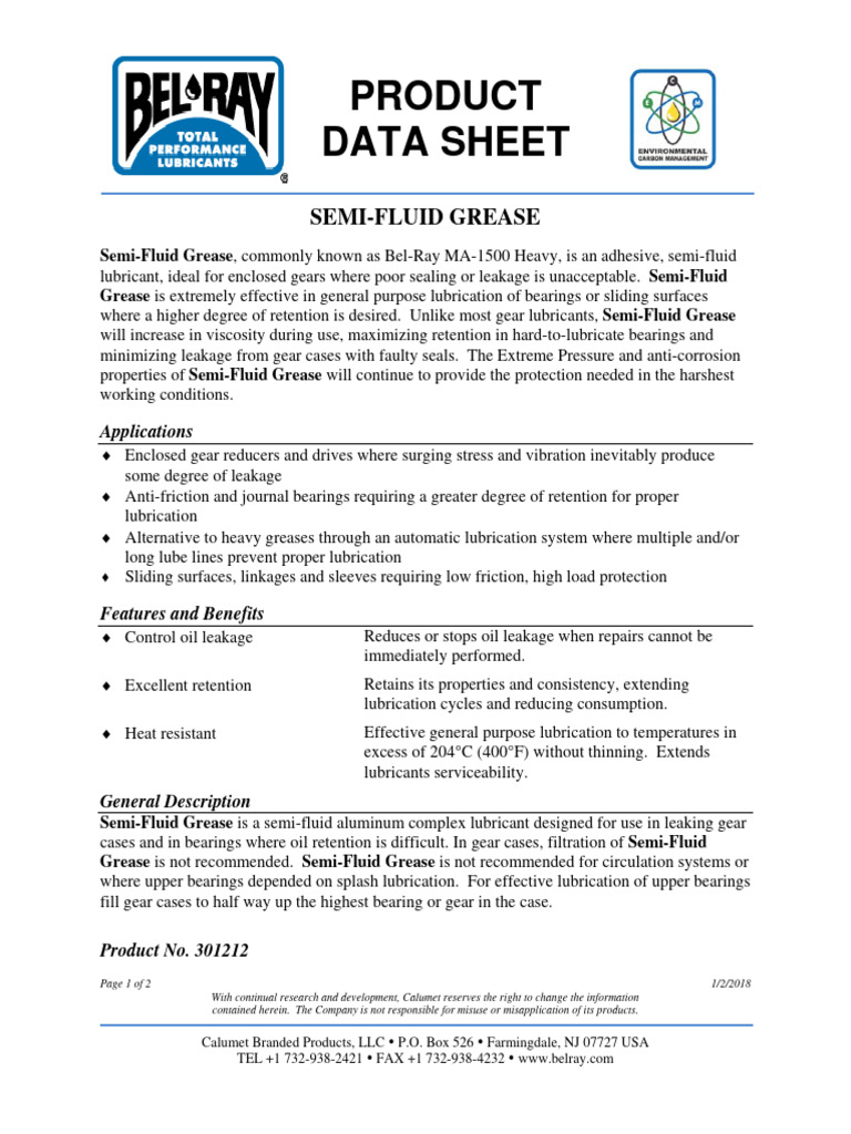 Bel-Ray Semi-Fluid-Grease 301212 - 15 To 204 C | PDF | Bearing ...