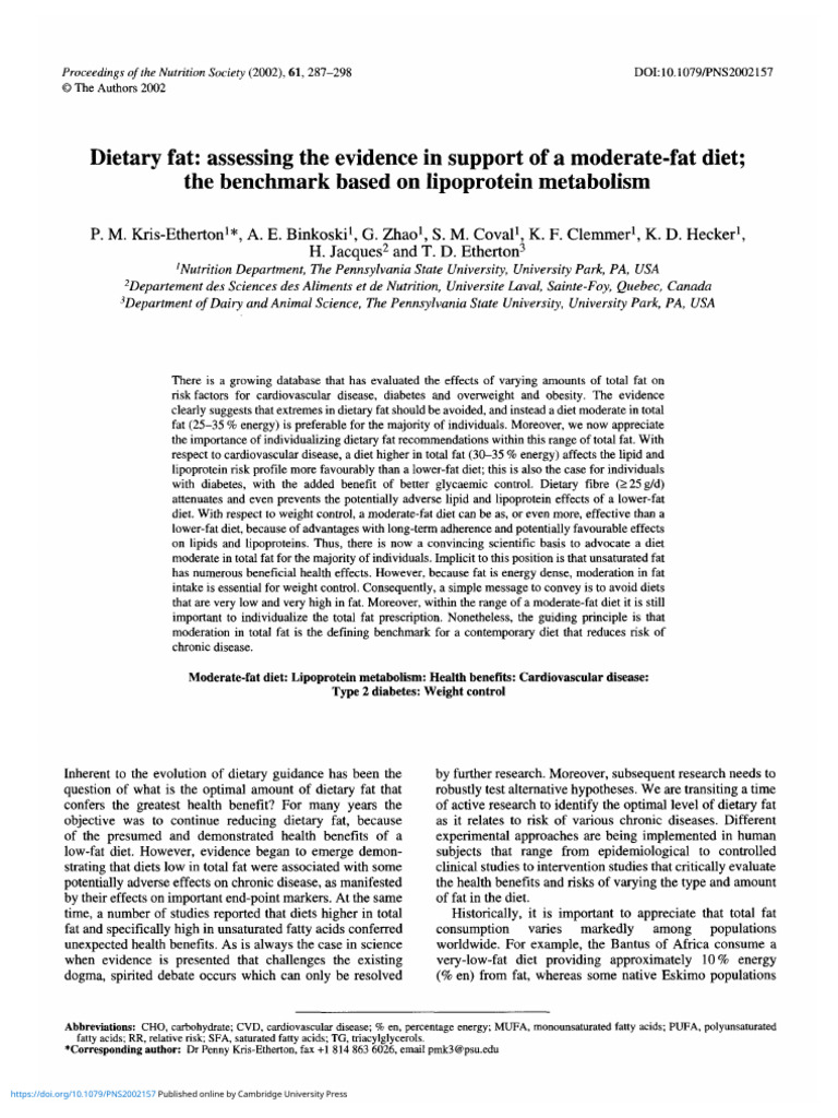 Dietary Fat Assessing The Evidence in Support of A Moderate Fat Diet ...