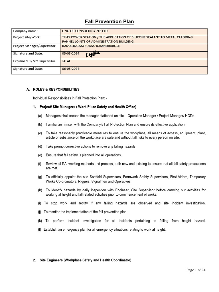 Fall Prevention Plan | PDF | Occupational Safety And Health | Safety