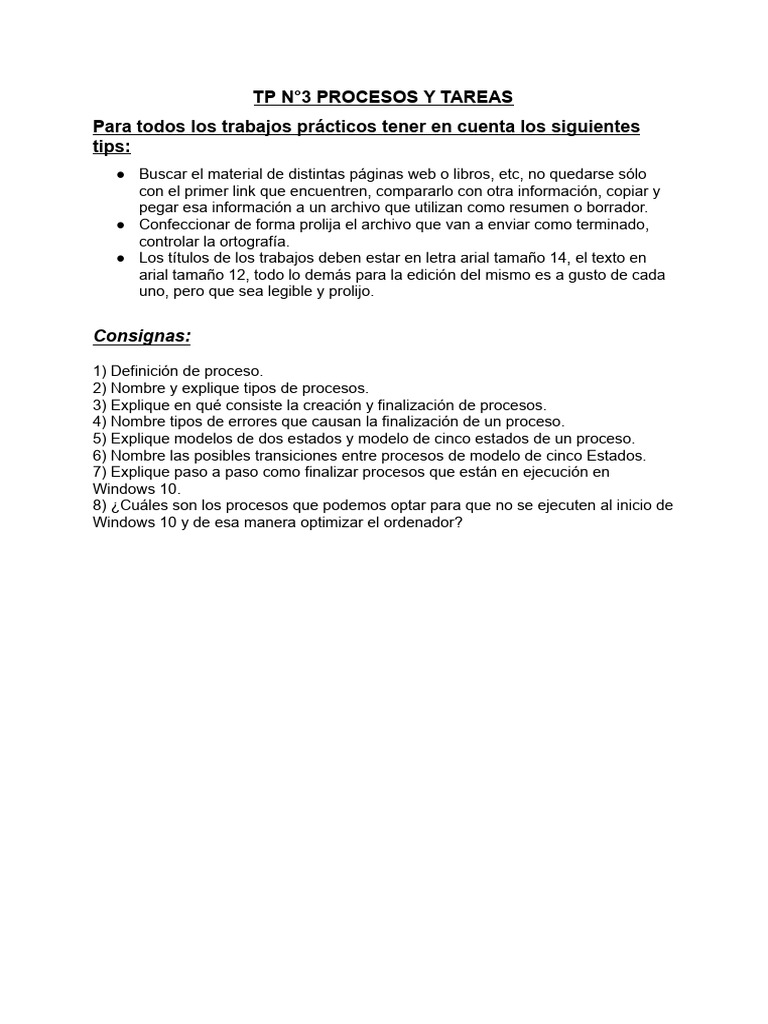 Juan Ignacio Miraglia - TP N°3 Procesos en Un S.OP | PDF | Proceso (Computación) | Hardware de ...