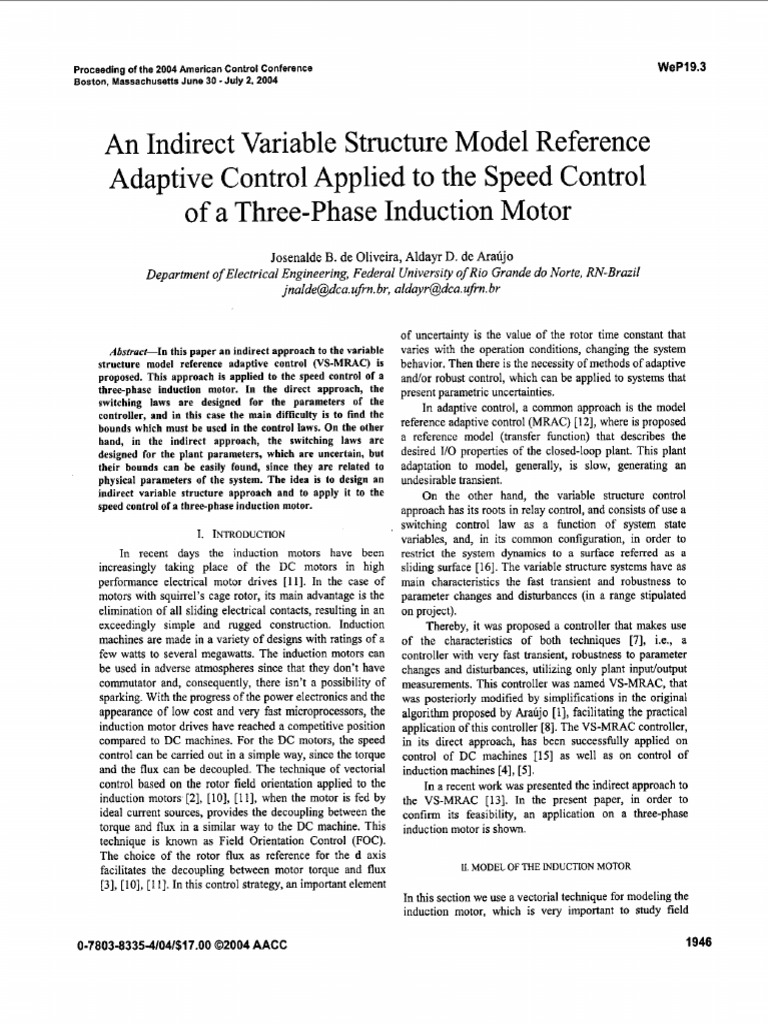 8 An Indirect Variable Structure Model Reference Adaptative Control Applied To The Speed 