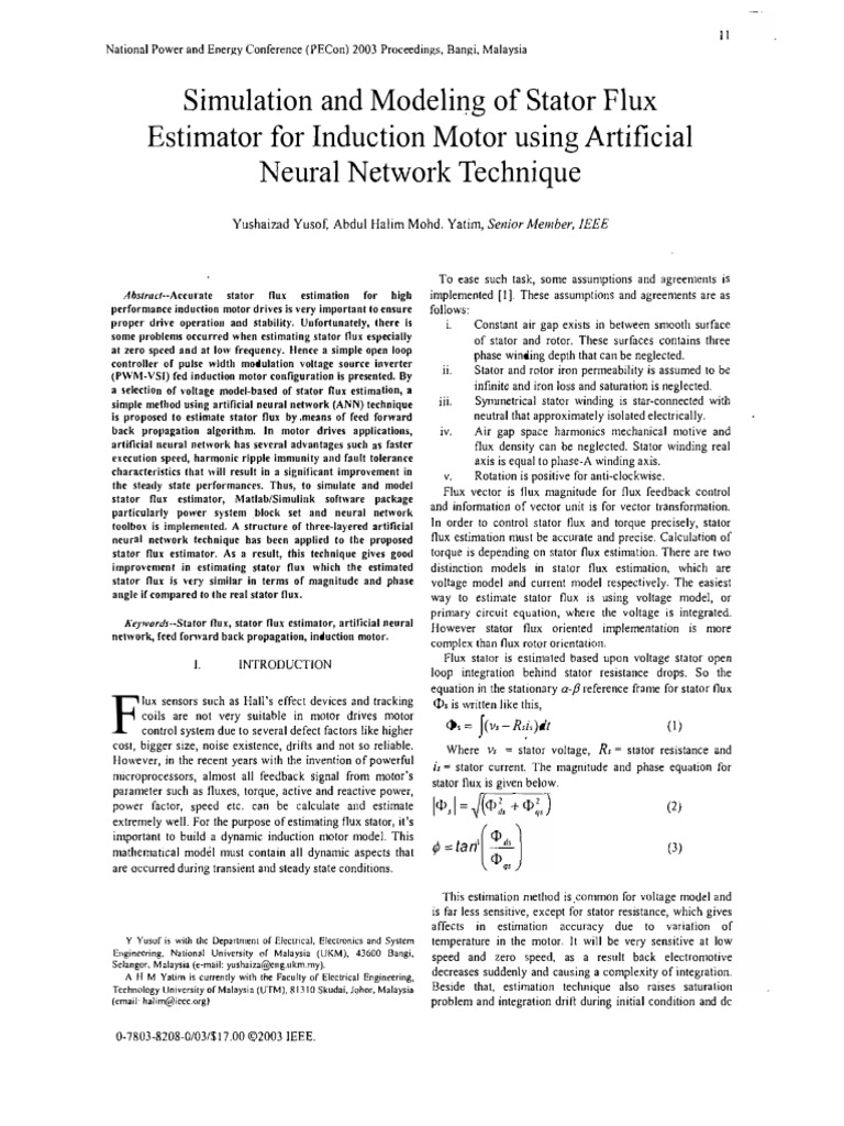 Simulation And Modeling Of Stator Flux Estimator For Induction Motor Using Artificial Neural