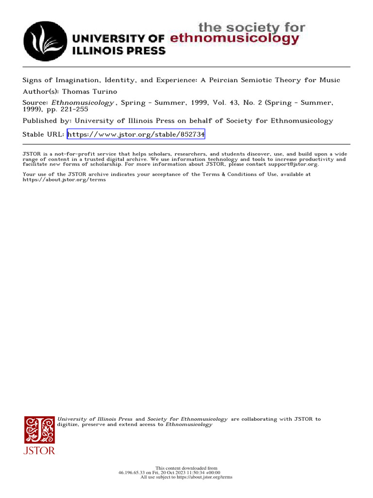 Turino SignsImaginationIdentity 1999 | PDF | Semiotics | Charles ...