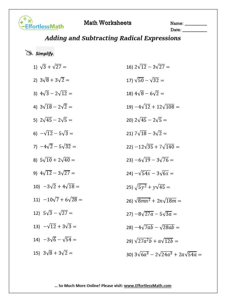 Adding and Subtracting Radical Expressions | PDF