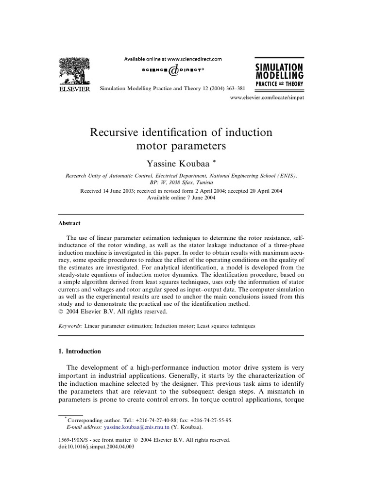 Recursive Identification of Induction Motor Parameters - 2004 | PDF | Electric Motor ...