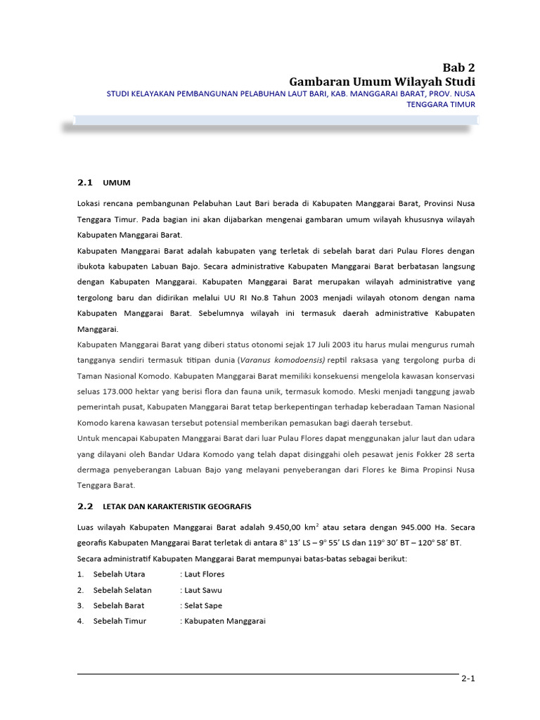 Bab 2 Gambaran Umum Wilayah Studi (FS-Kab - Manggarai Barat) | PDF